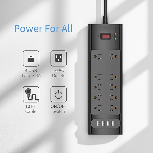 Surge Protector Power Strip USB Outlet With 4K UHD Wifi Camera
